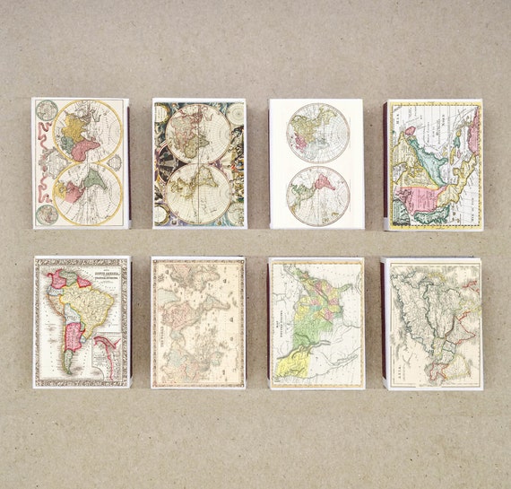 Set of 8 MATCHBOX Various World Maps Antique Geography Art - Etsy