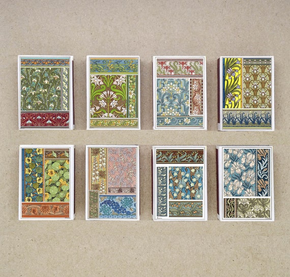 Set of 8 MATCHBOX Pattern Flowers Art Nouveau Various Vintage | Etsy