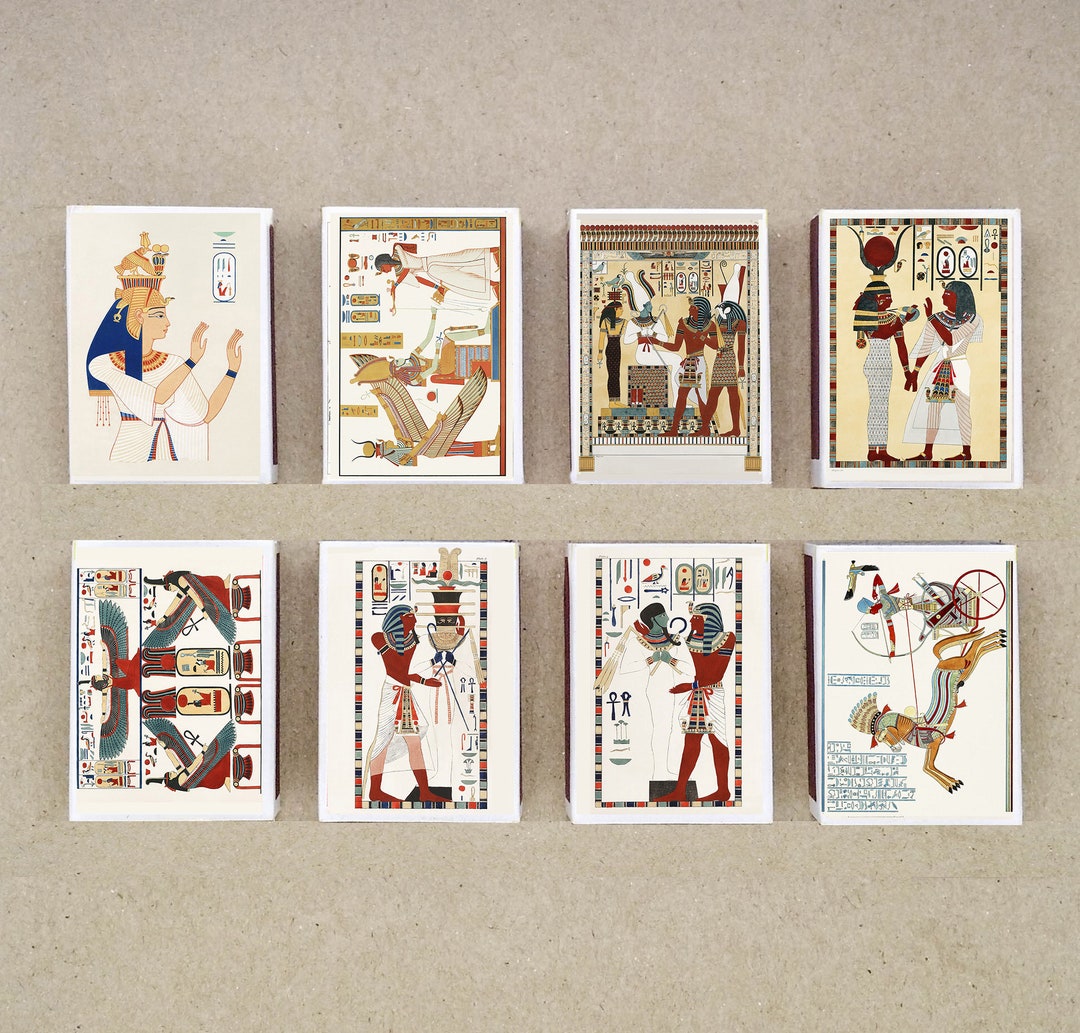 Set of 8 MATCHBOX Ancient Egypt Art Artifacts Drawings Various Vintage ...