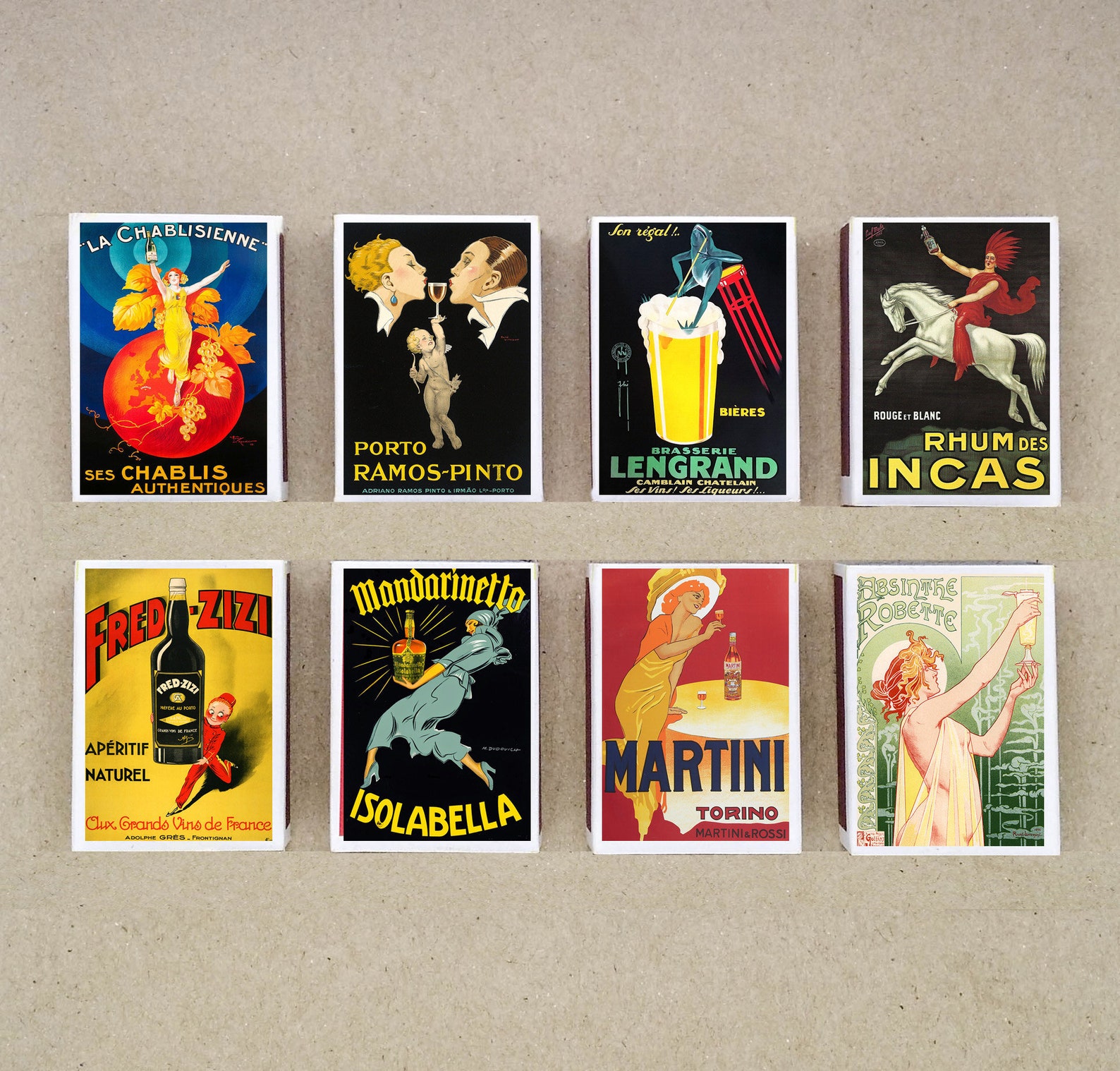 Set of 8 MATCHBOX Various Alcohol Liquor Ads Vintage Style - Etsy