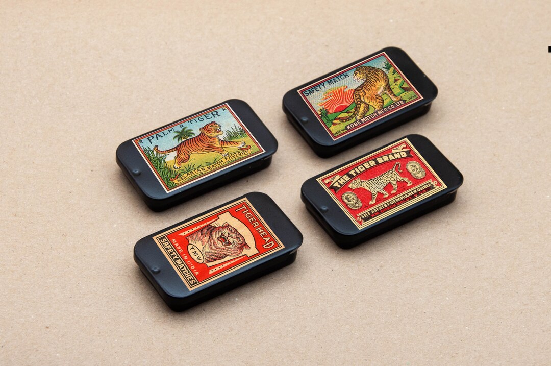 Vintage Tiger Art Matchbox Set: Collectible Metal Storage Tins - Etsy