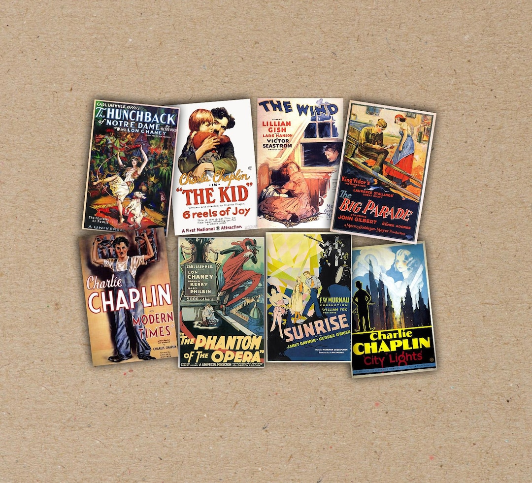Mixed Set of 8 POSTCARD / A5 Poster Various Classic SILENT Film Movies ...