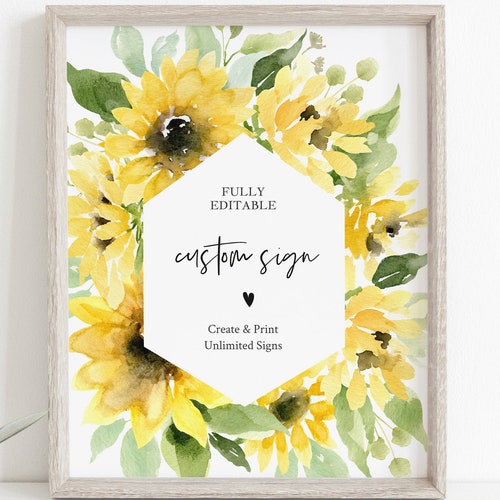 Sunflower Custom Sign Editable Template Editable Sign | Etsy