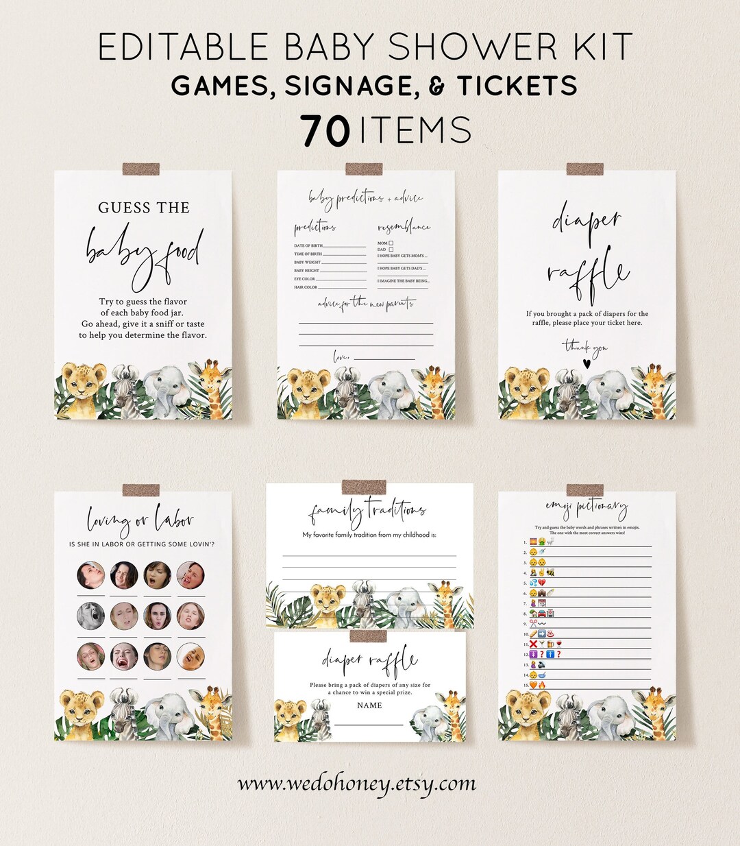 Editable Safari Jungle Baby Shower Games, Jungle Animals Bundle, Safari ...