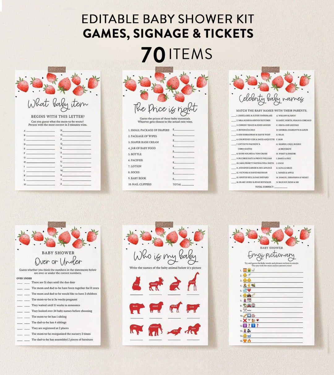 Strawberry Baby Shower Games Bundle Berry-themed Fun Activities ...