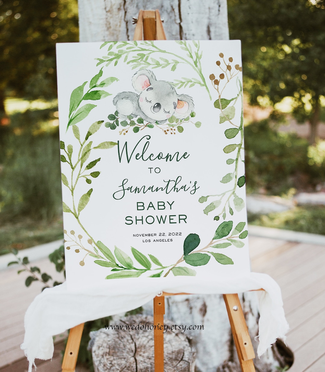 Koala Baby Shower Welcome Sign Template, Koala Poster Sign, Edit Text ...