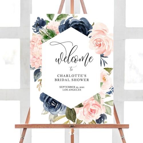 Navy Blush Welcome Sign Wedding Black and White Wedding | Etsy
