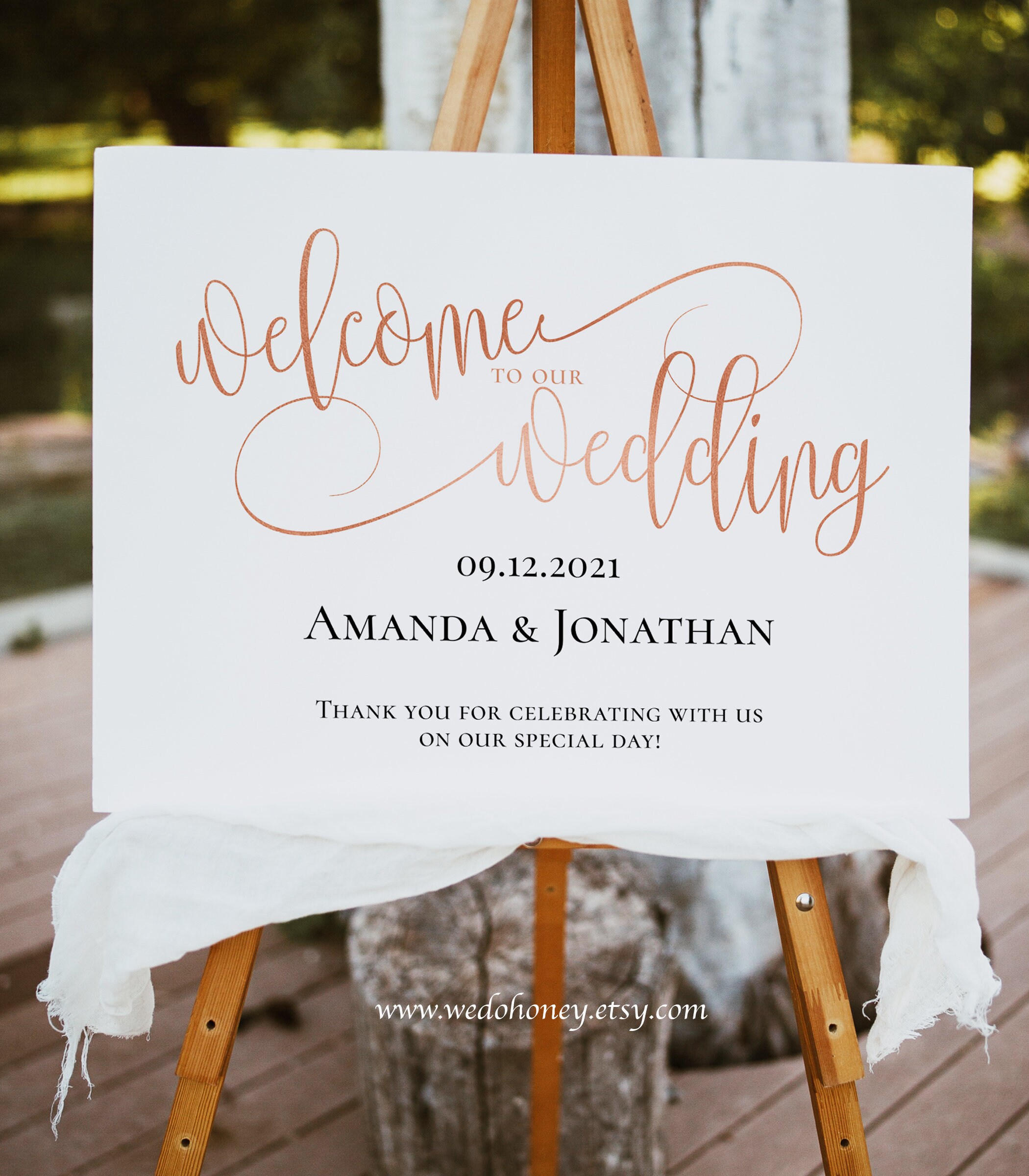 Rose Gold Welcome Wedding Sign Editable Text with Corjl | Etsy