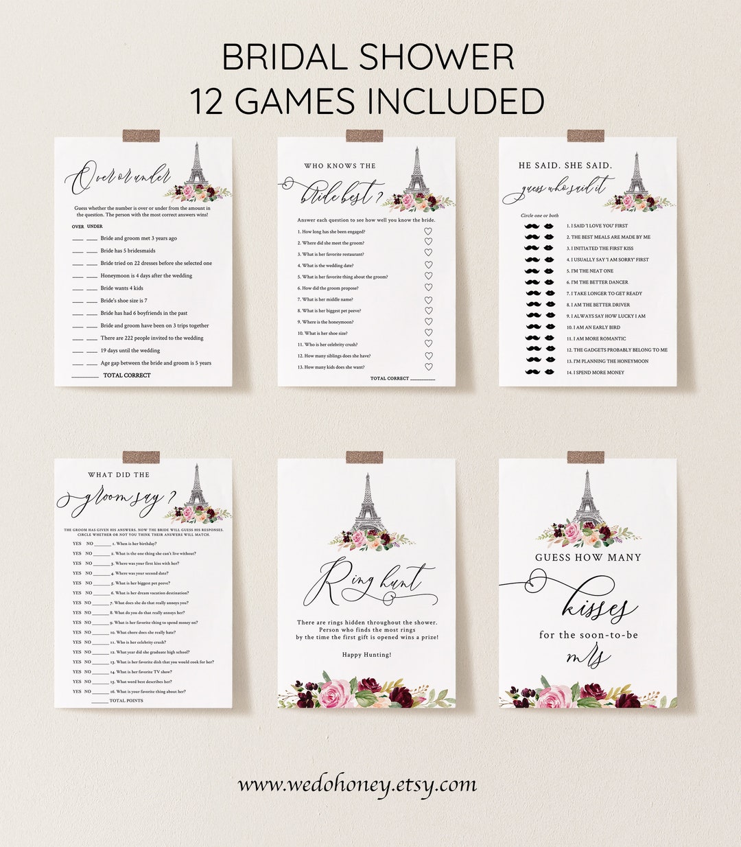 Paris Bridal Shower Game Bundle Parisian Theme Party Shower - Etsy