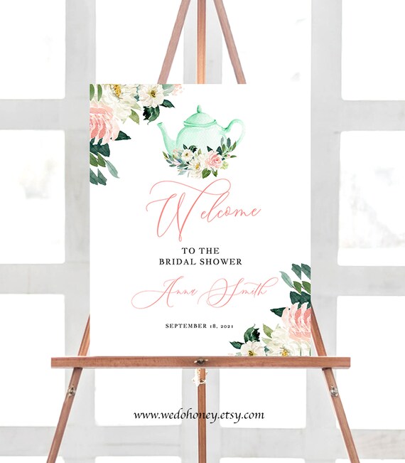 Tea Party Welcome Sign Template, Bridal Tea Shower Welcome Poster ...