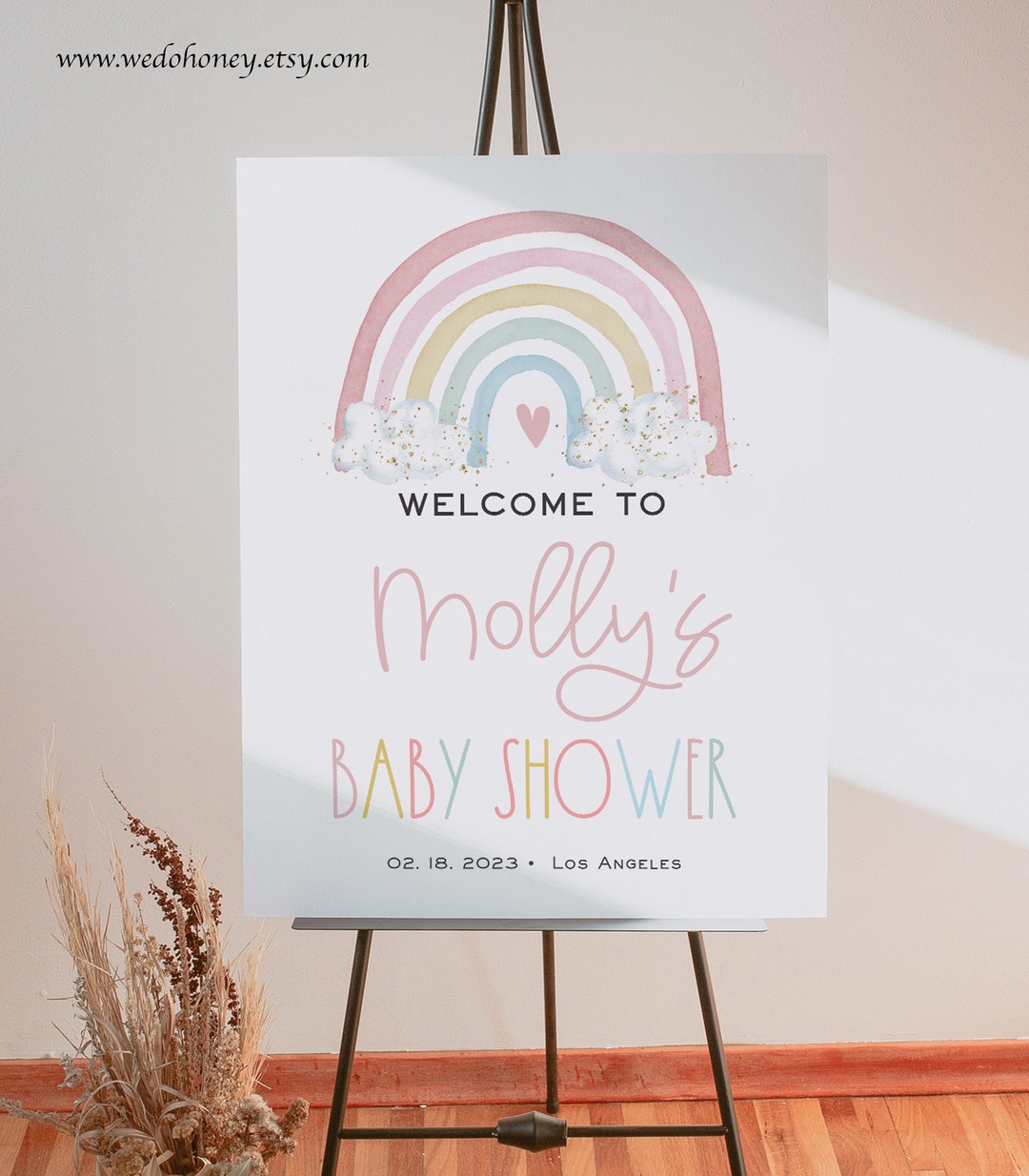 Pastel Rainbow Welcome Sign, Editable Baby Girl Poster Sign, Pink ...