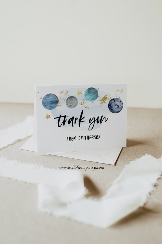 Editable Space Thank You Card Template, Blue Planets Moon Countdown ...