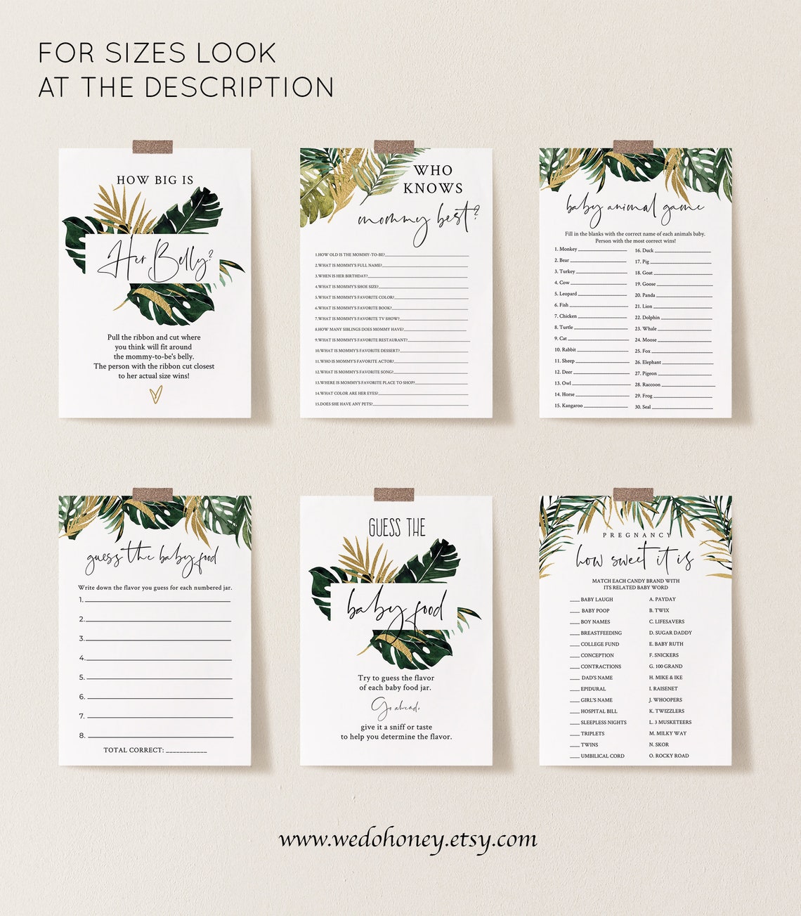 Tropical Baby Shower Games Bundle Greenery Gold Palm Leaves - Etsy