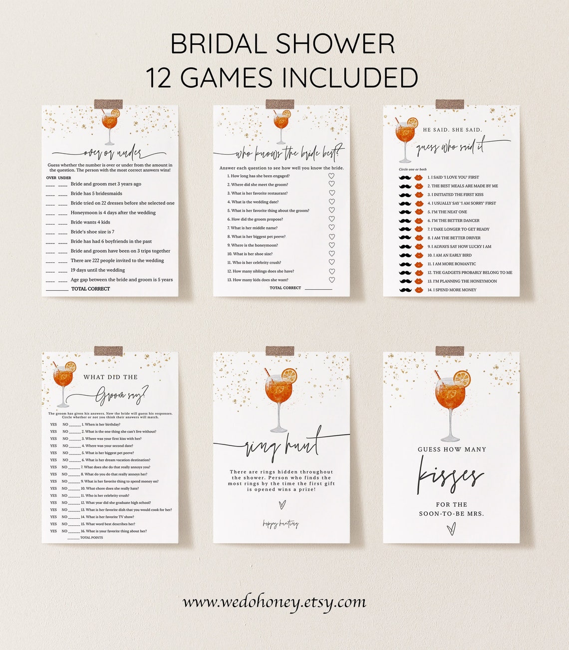 Aperol Spritz Bridal Shower Game Bundle Cocktail Party Shower - Etsy UK