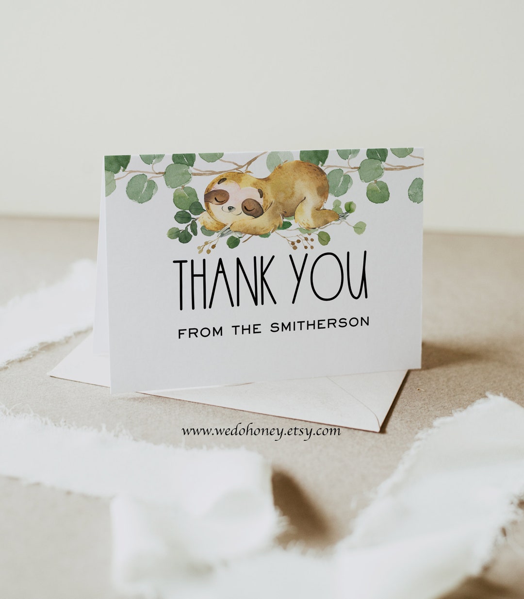 Cute Sloth Thank You Note Editable Text, Instant Download for Baby ...