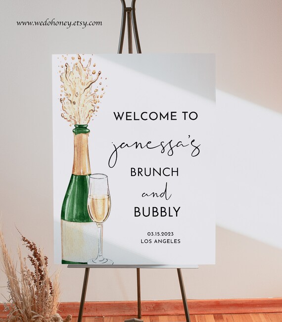 Brunch and Bubbly Welcome Sign, Champagne Sign Template, Editable Text ...
