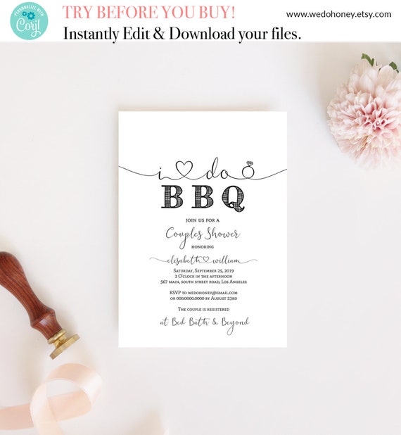 I DO BBQ Couples Shower Printable Invite, Engagement Party, Personalize ...