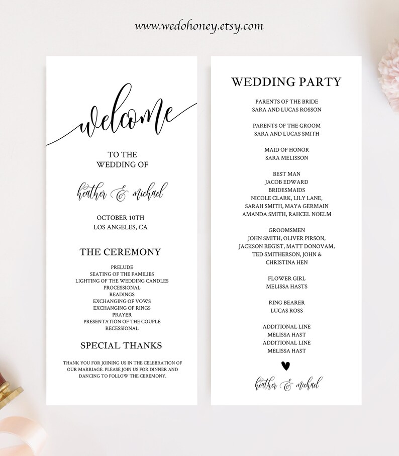 Modern Calligraphy Program Template Trendy Wedding Editable - Etsy