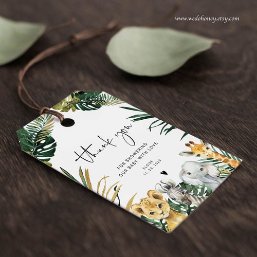 Editable Jungle Thank You Party Tags Birthday Favor Gift - Etsy