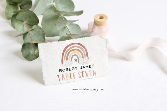 Rainbow Place Cards Template, Editable Baby Shower Food Labels, Edit ...