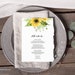 Sunflower Menu Card, Rustic Ceremony, Editable Text, Instant Download ...