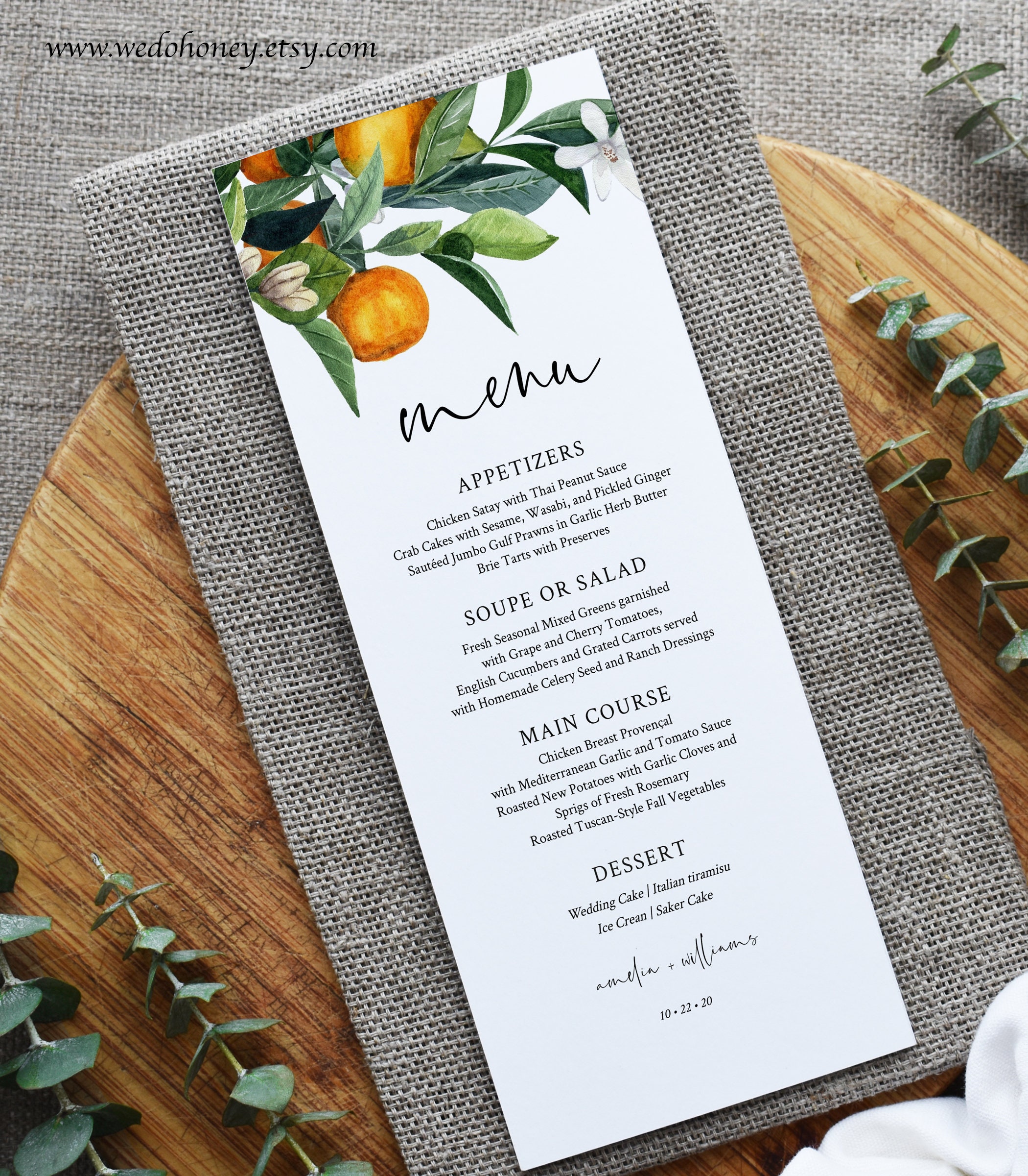 Citrus Menu Template Orange Wedding Menu Printable Summer - Etsy