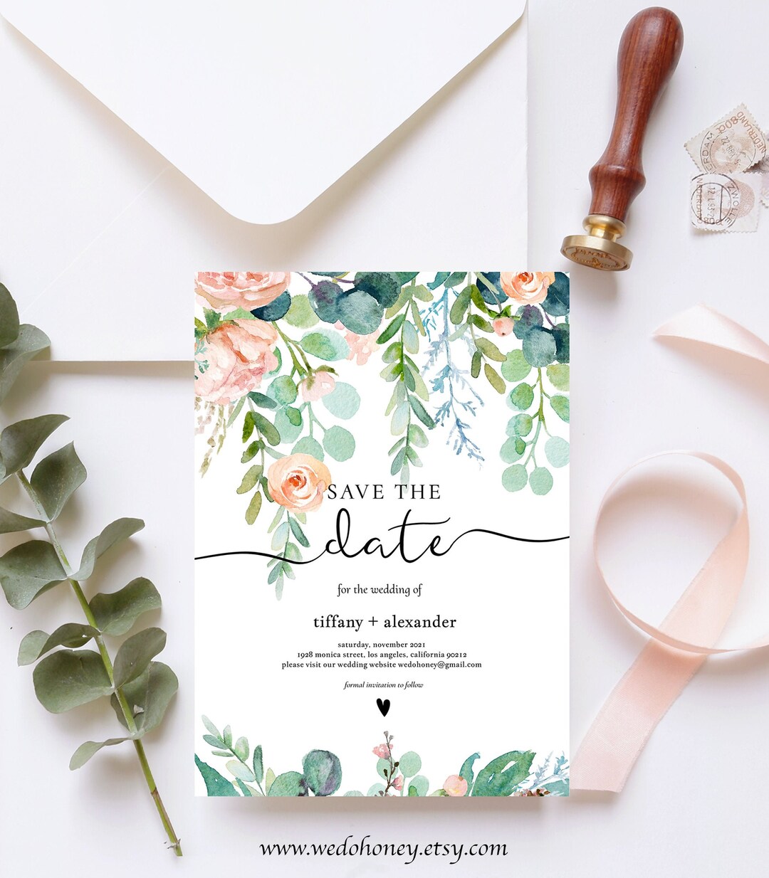 Garden Save the Date Boho Wedding Template Editable Text - Etsy