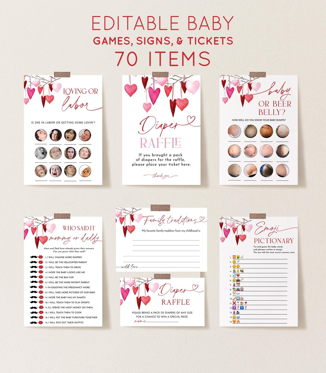 Valentine's Day Baby Shower Games Bundle Fun Activities for a ...