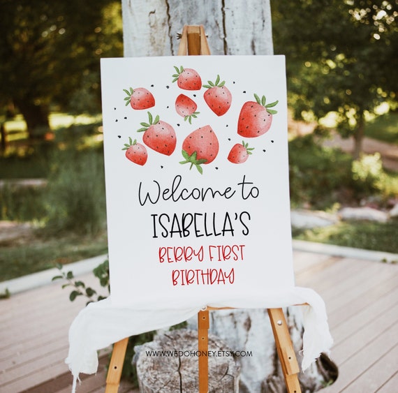 Editable Strawberry Welcome Sign Template, Berry First Poster Sign ...