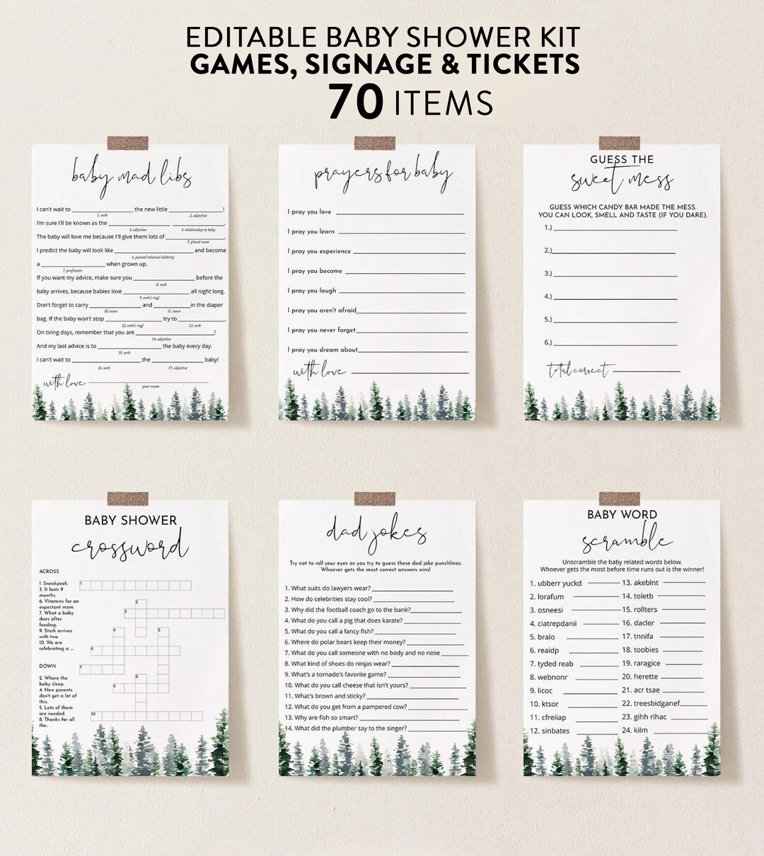 Pine Tree Baby Shower Game Bundle, Winter Pine Games, Personalize Baby ...