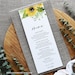 Sunflower Menu Card, Rustic Ceremony, Editable Text, Instant Download ...