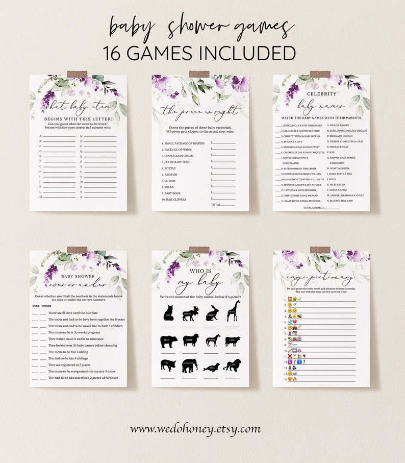 Lavender Baby Shower Games Lilac Flowers for Baby - Etsy
