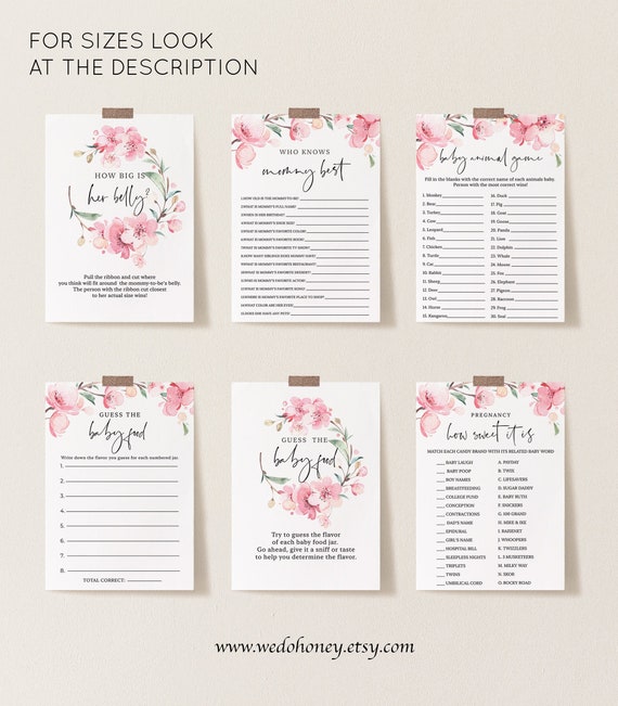 Spring Baby Shower Games Bundle, Sakura Blossoms, Editable Baby Games ...