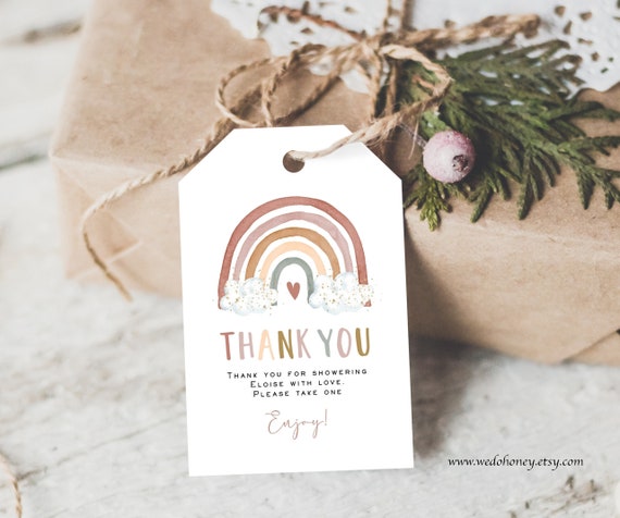 Boho Rainbow Thank You Tag, Baby Shower Favor Tags, Muted Tones, Edit ...