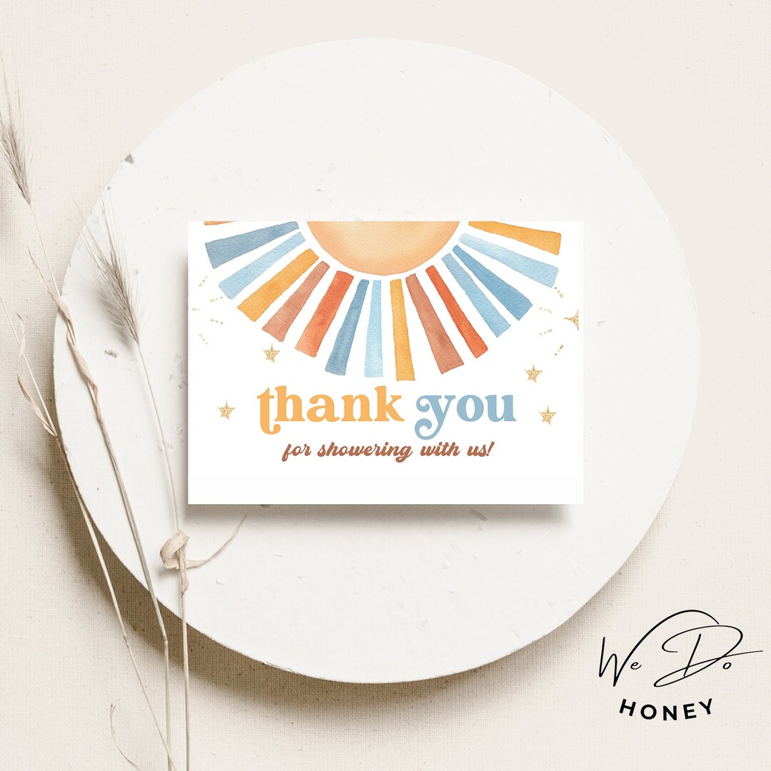 Editable Sunshine Thank You Card Printable, Sun Baby Shower Thank You ...