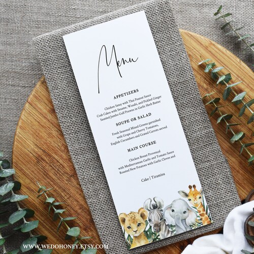 Editable Baby Shower Menu Safari Animal Theme - Etsy
