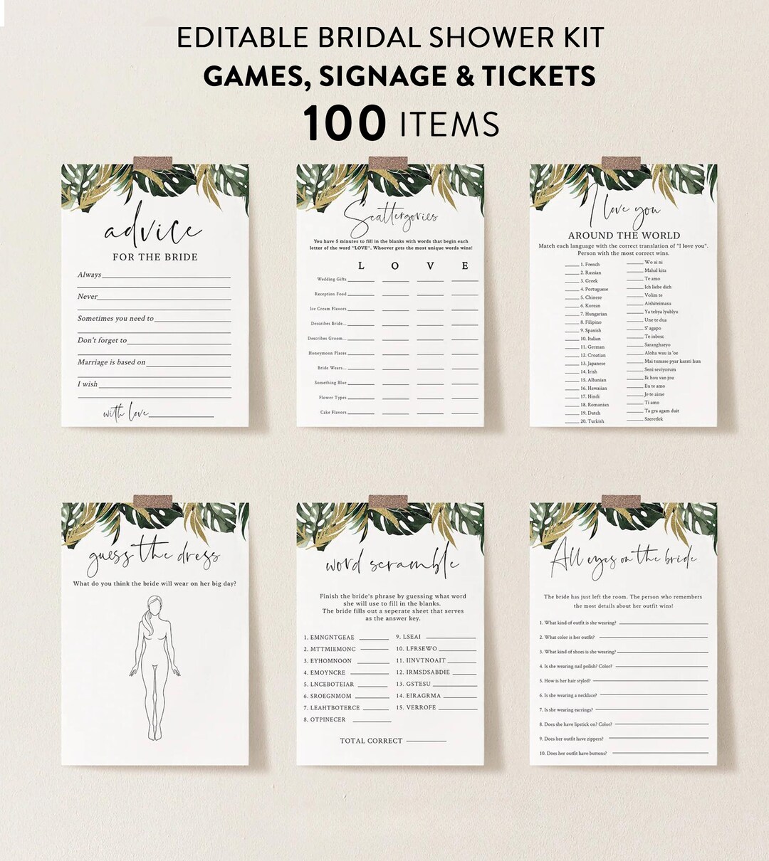 Tropical Bridal Shower Games Palm Theme, Custom Name, Corjl - Etsy