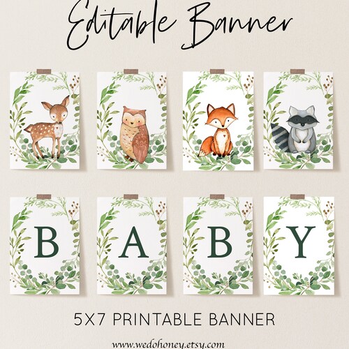 Woodland Baby Shower Banner Greenery Woodland Forest Animals - Etsy
