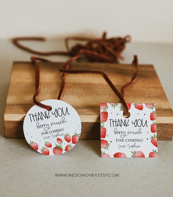 Editable Strawberry Thank You Berry Much Favor Tag Sticker Label ...