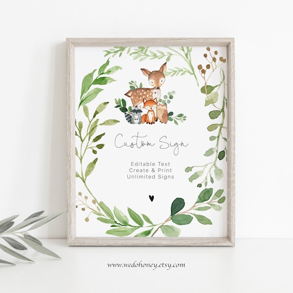 Editable Woodland Sign Template, Custom Woodland Signs, Gender Neutral ...