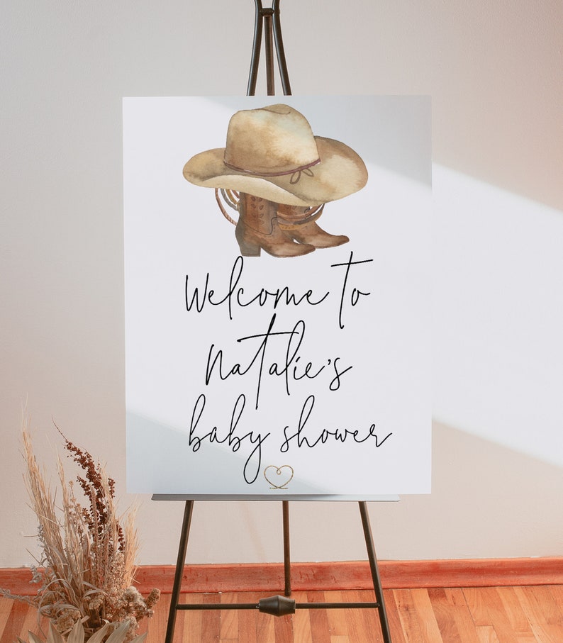 Western Welcome Baby Shower Sign Cowboy Themed Editable Text - Etsy