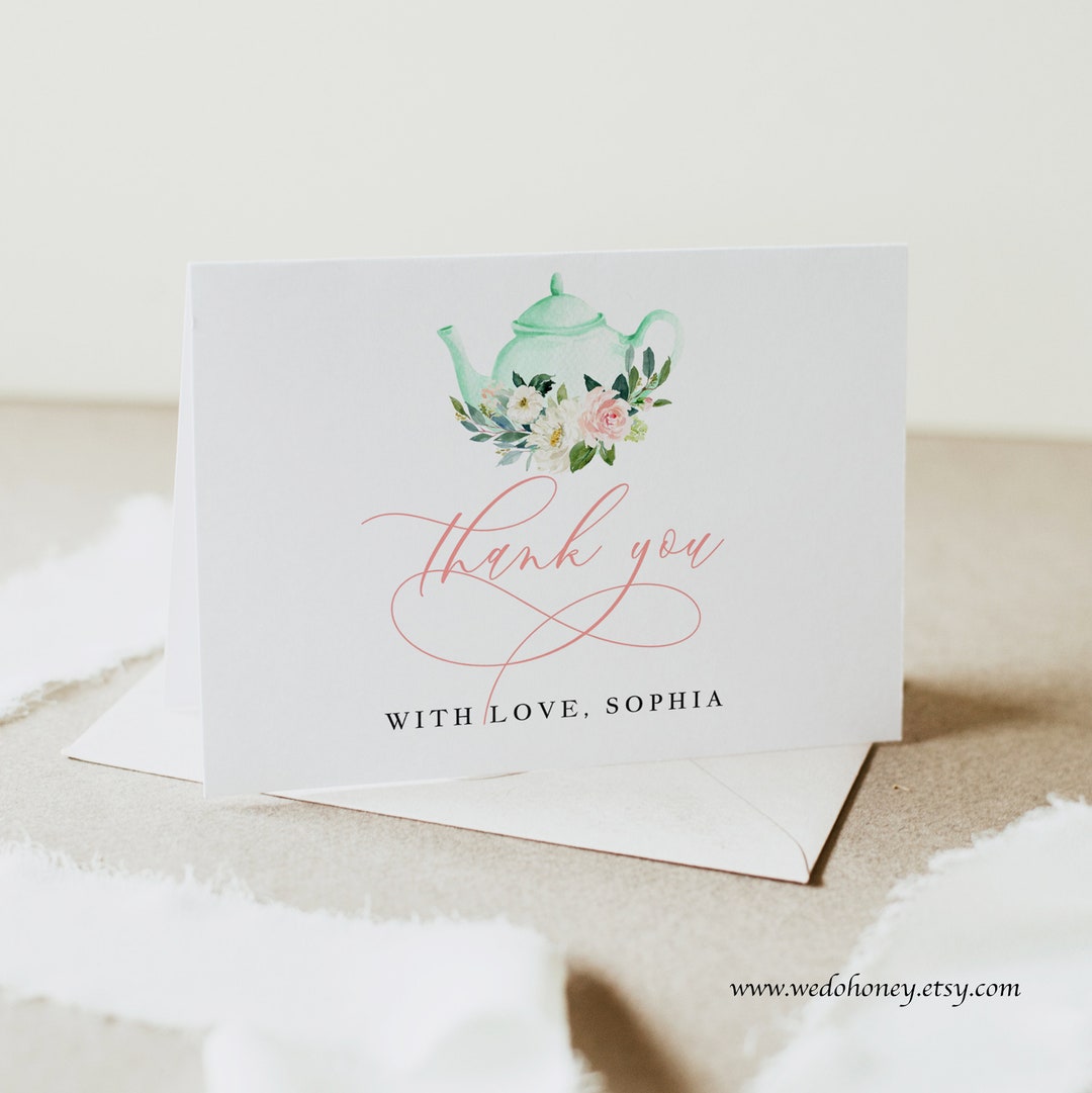 Tea Party Thank You Card Template, Tea Pots Thank You, Folded, Instant ...