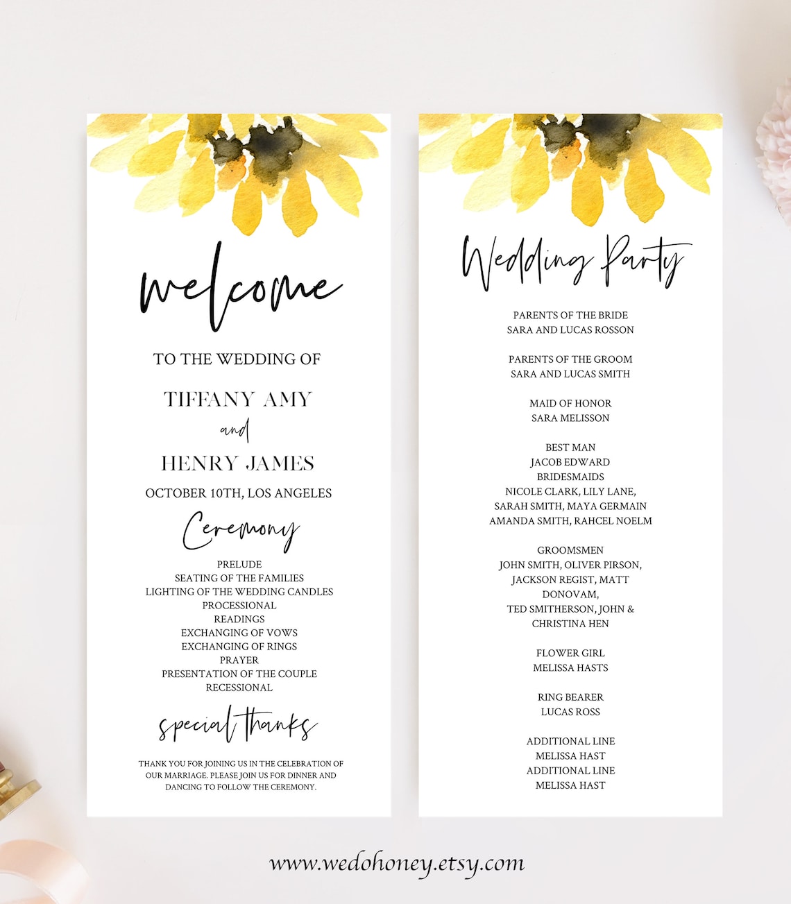 Sunflower Program Template Editable Printable Ceremony Edit | Etsy