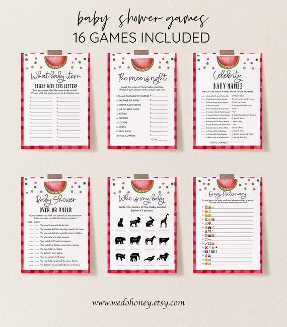 Watermelon Baby Shower Games, Melon Baby Shower Game Set, Edit Text wit ...