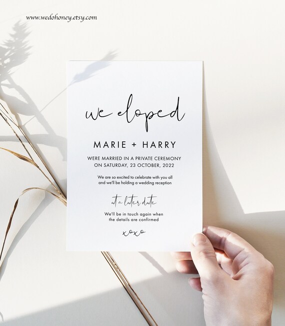 Elopement Announcement Template, Modern We Eloped Invite, Editable Text ...