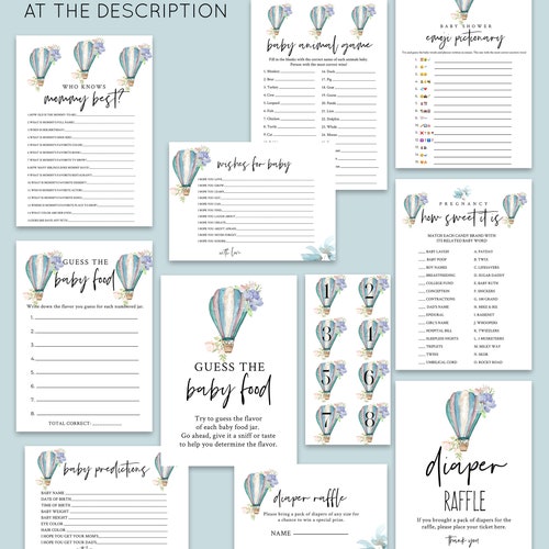 Blue Balloon Baby Shower Game Pack INSTANT DOWNLOAD - Etsy