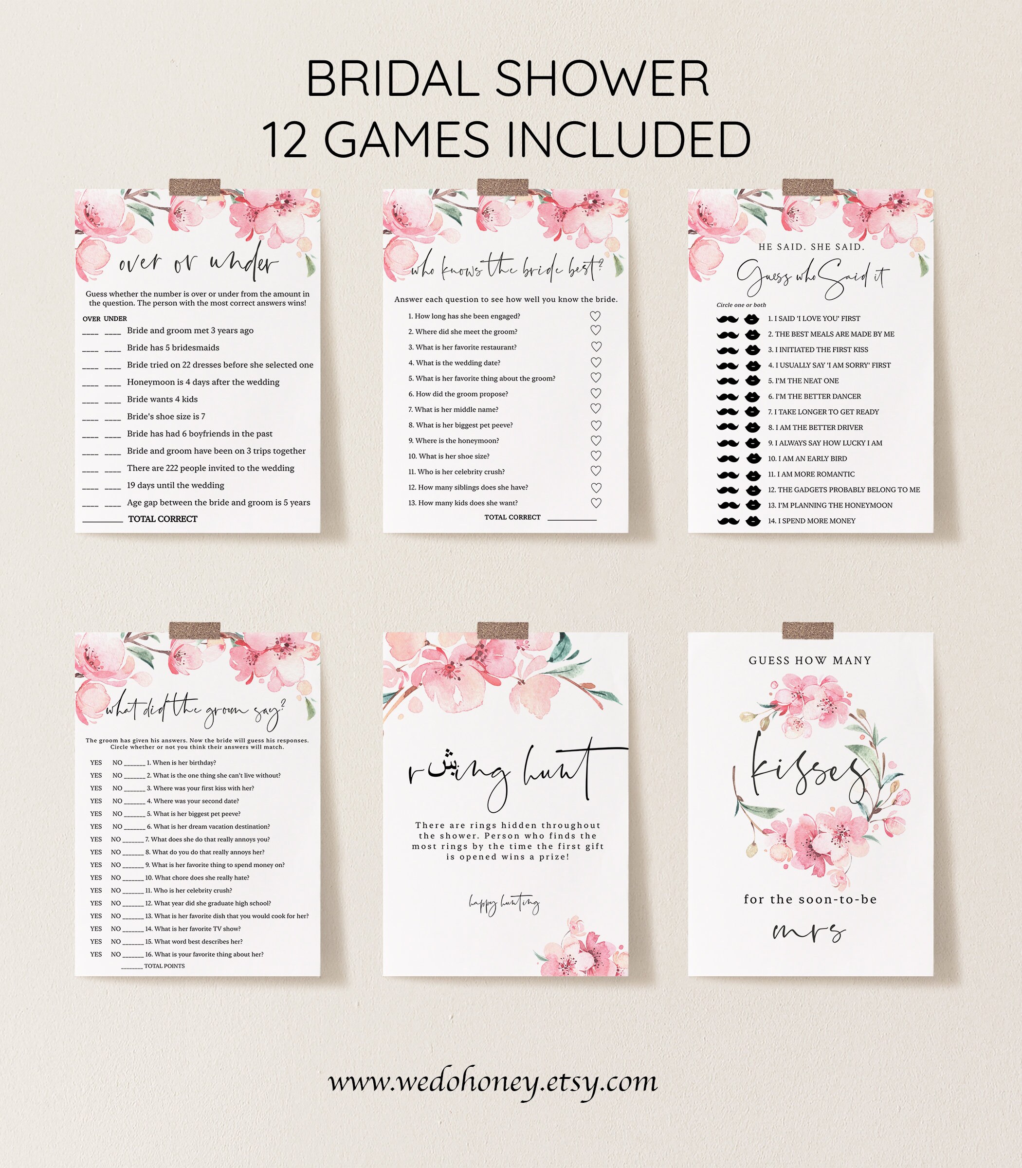 Spring Bridal Shower Game Bundle Sakura Blossoms Personalize - Etsy
