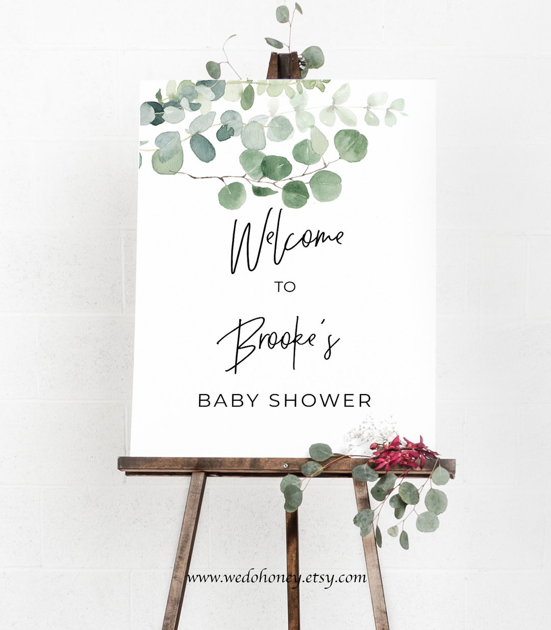 Greenery Eucalyptus Welcome Baby Shower Sign, Green Foliage Baby Shower ...