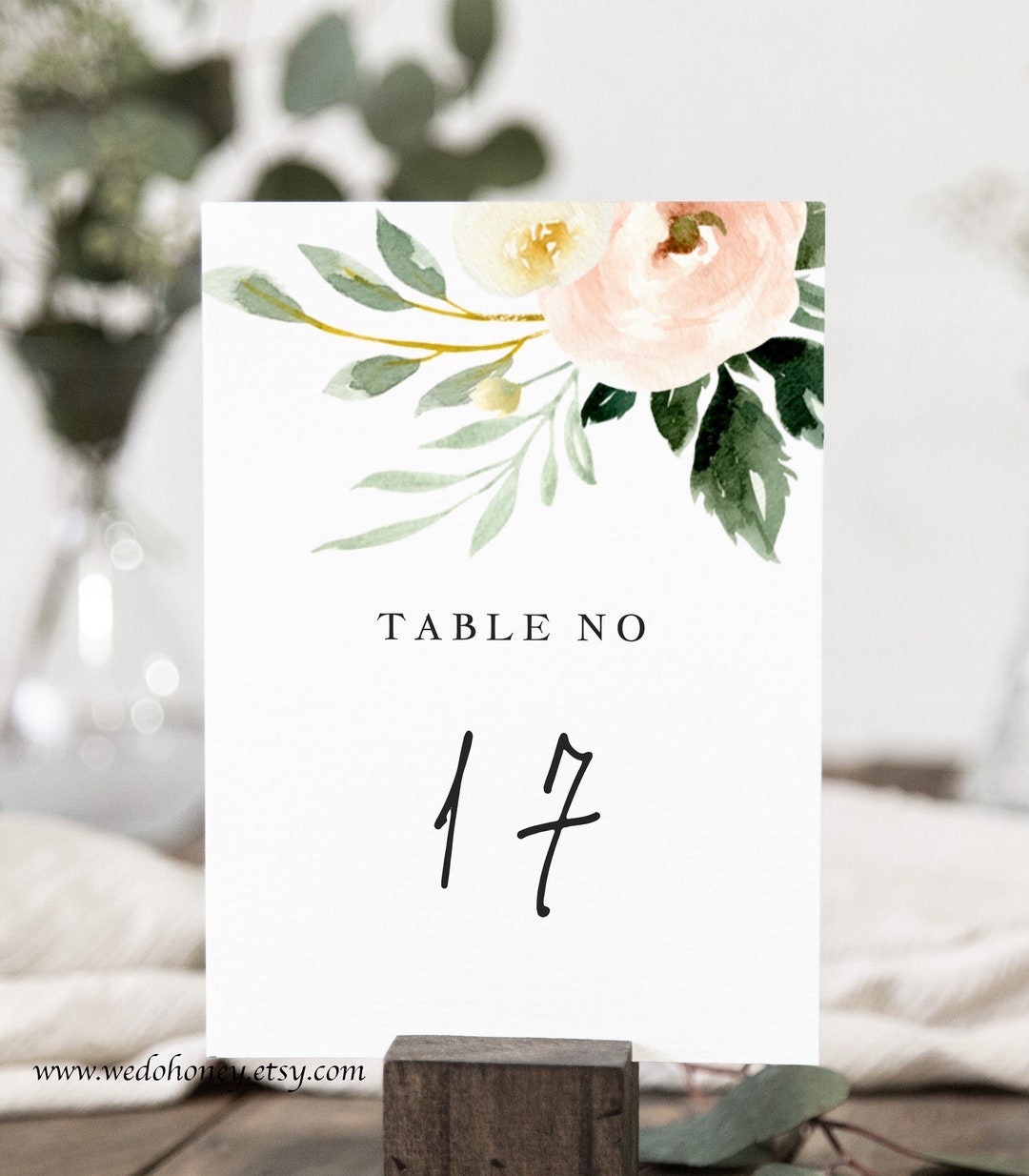 Blush Floral Table Number Template, Greenery Blush, DIY Numbers ...