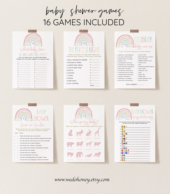 Pastel Rainbow Baby Shower Games, Pink Baby Girl Game, Shower Game Pack ...